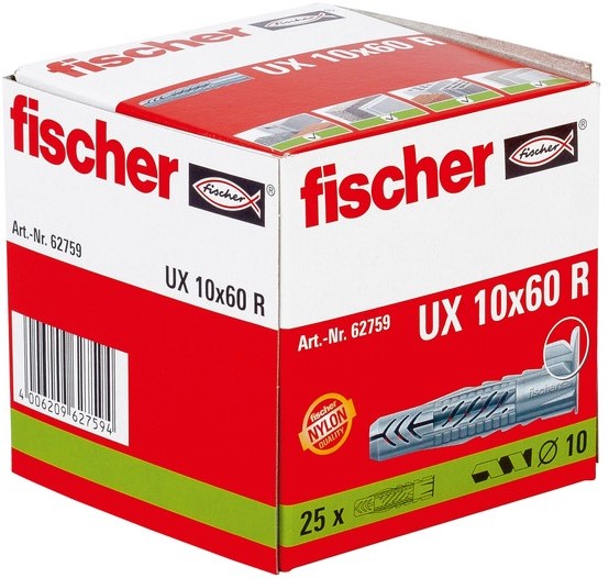 Fischer UX 10×60 R S – 25 stuks universeelplug met kraag