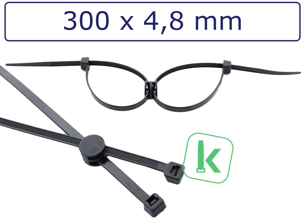 Tyraps Kabelbinders 300x4,8mm met Koppelstuk 90° Draaibaar | 100 Stuks