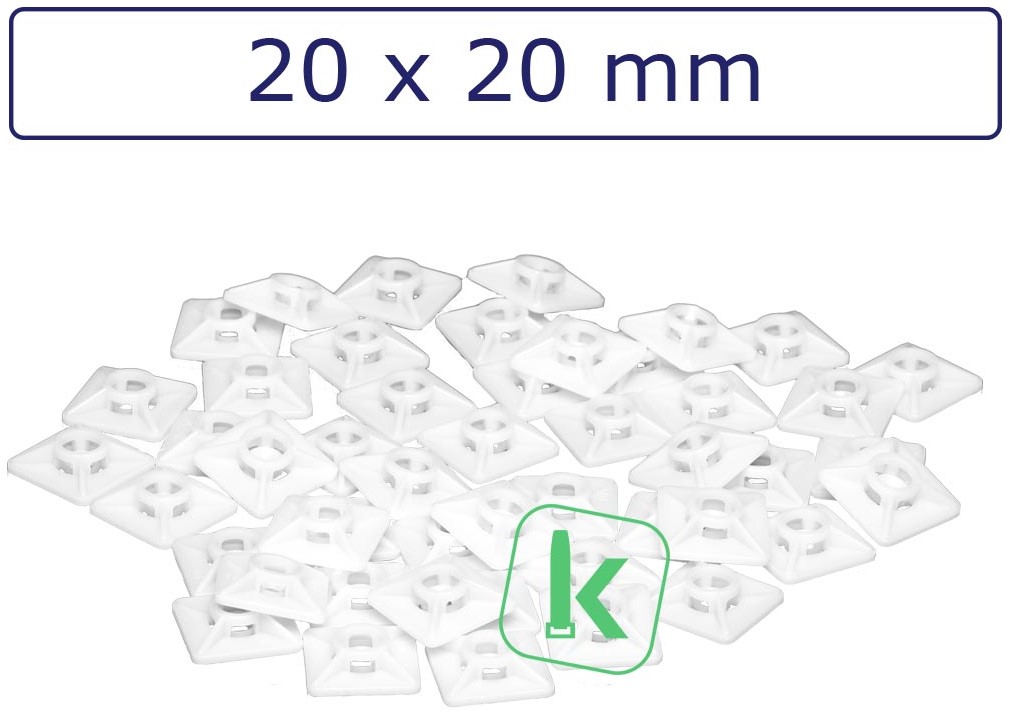 Plakzadels 20 x 20 mm Wit Naturel | Zak 100 stuks | Kabelbinders.nl